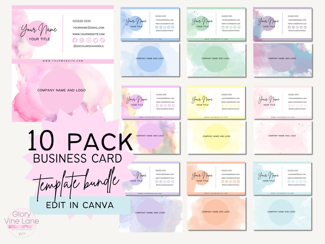 Business Cards Editable Template, Printable Business Cards, 10 Colors ...