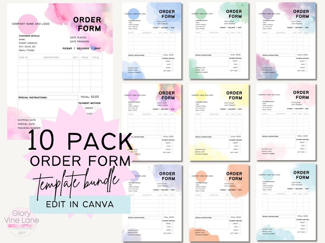Order Form Editable Template, Printable Order Form, 10 Colors Digital ...