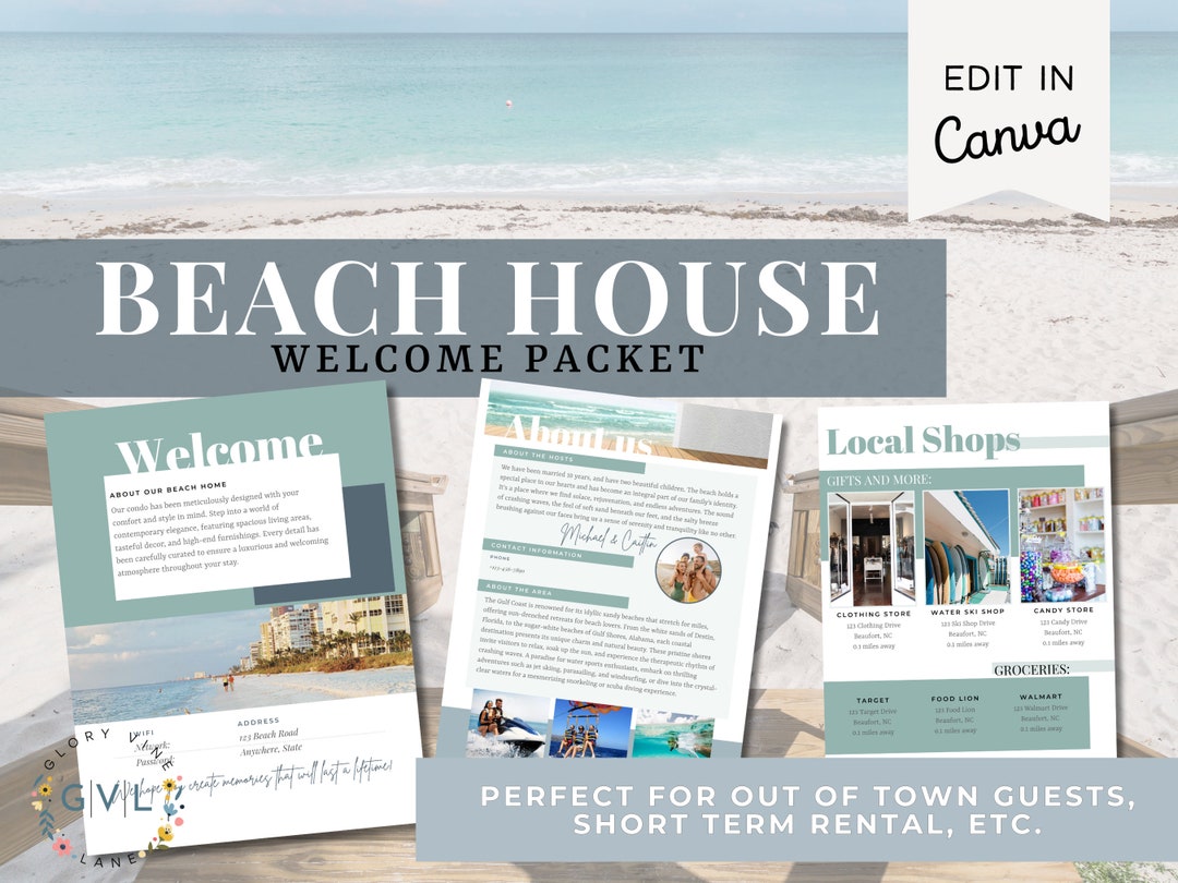 Beach House Welcome Packet Editable Template for Rental Home, Out of ...