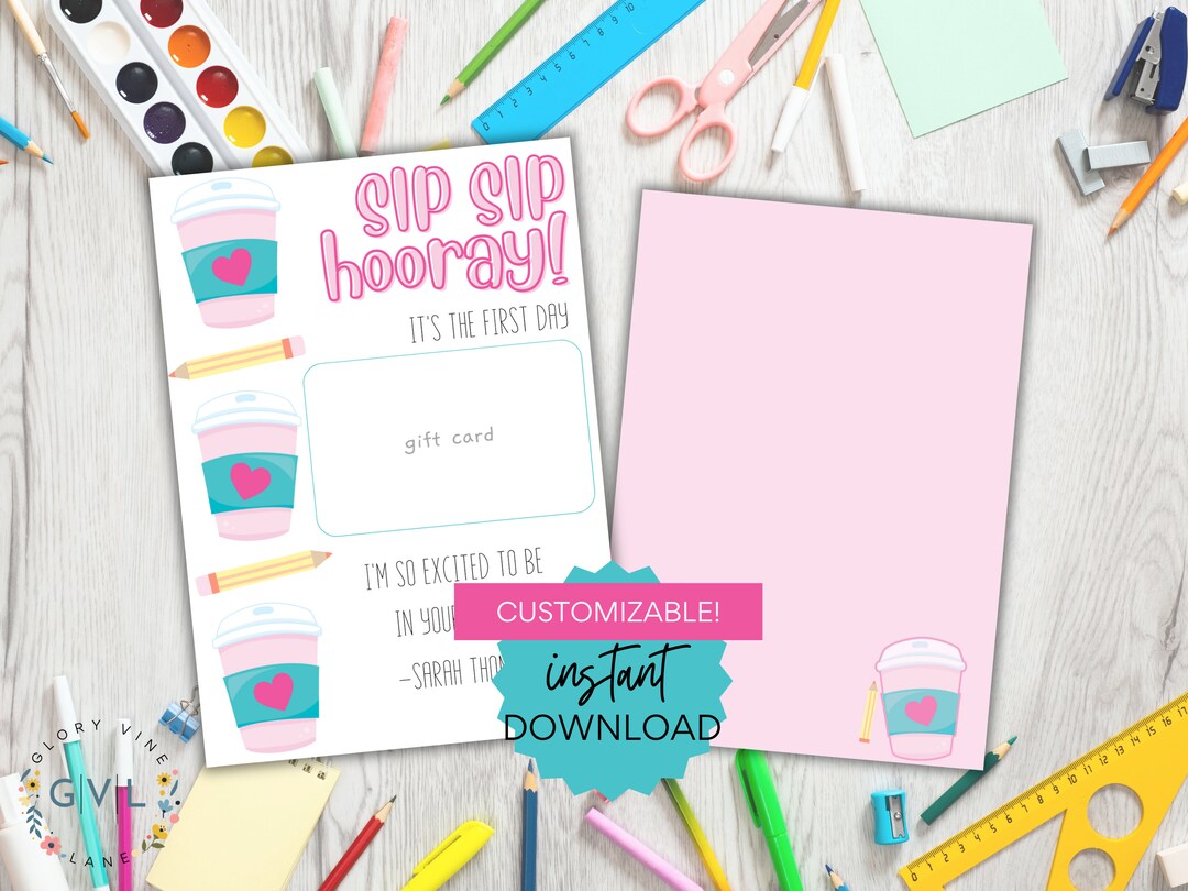 Back to School Teacher Coffee Printable Gift Card Holder | Sip Sip ...