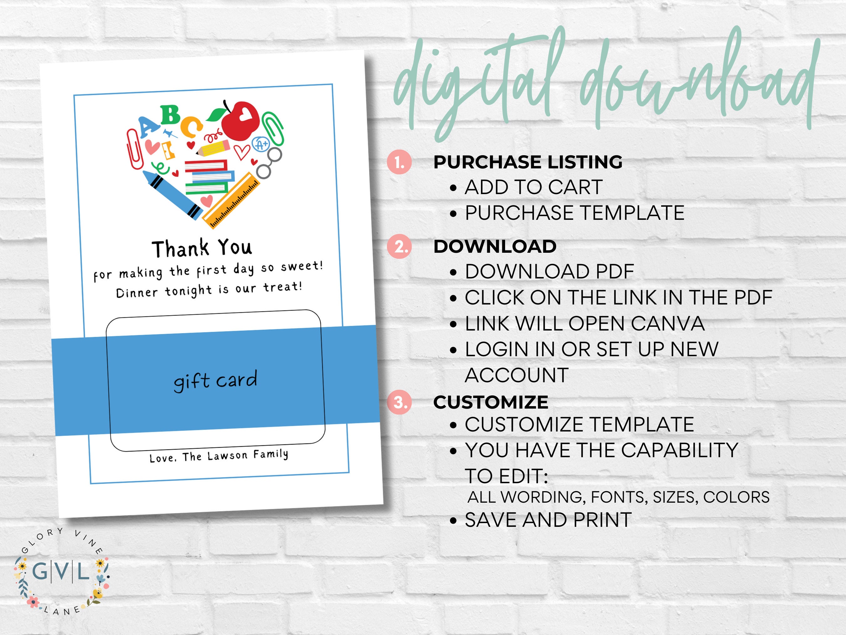 Back to School Teacher Restaurant Printable Gift Card Holder | Dinner ...