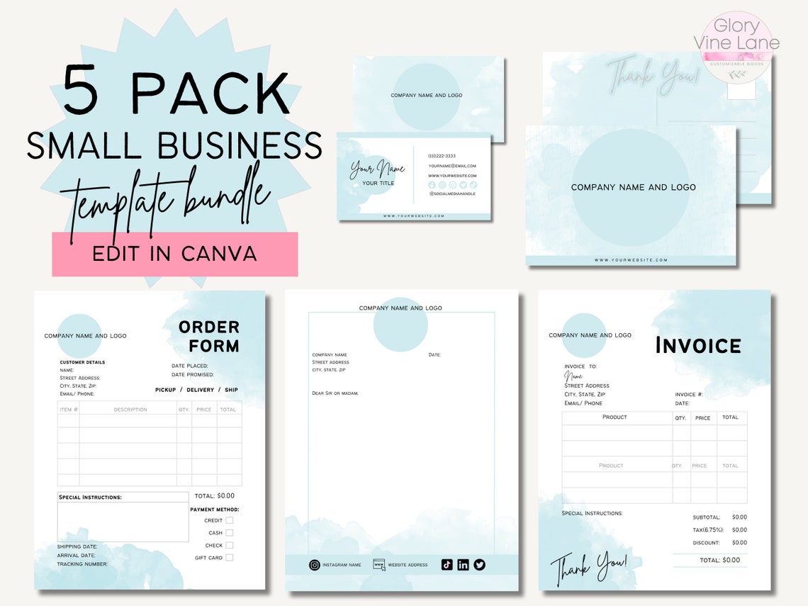 Teal Watercolor Invoice Editable Template, Printable Invoice Form ...