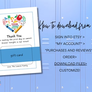 Back to School Teacher Restaurant Printable Gift Card Holder | Dinner ...