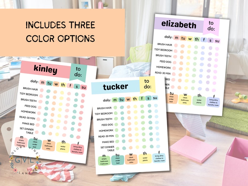 Kid's Chore Chart | Colorful | Tracker | Printable | Customizable ...
