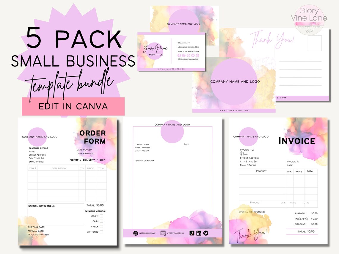 Pink Fire Watercolor Invoice Editable Template, Printable Invoice Form ...