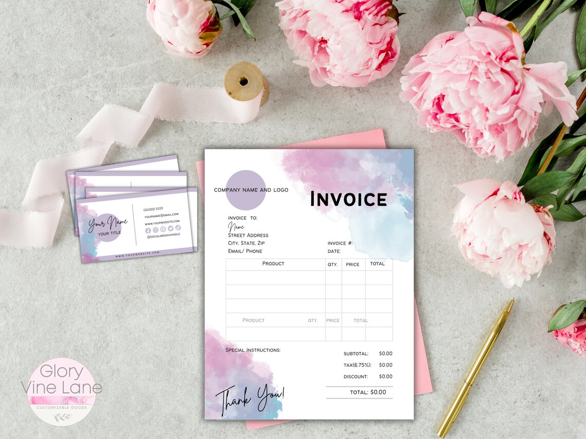 Teal Tie Dye Watercolor Invoice Editable Template, Printable Invoice ...