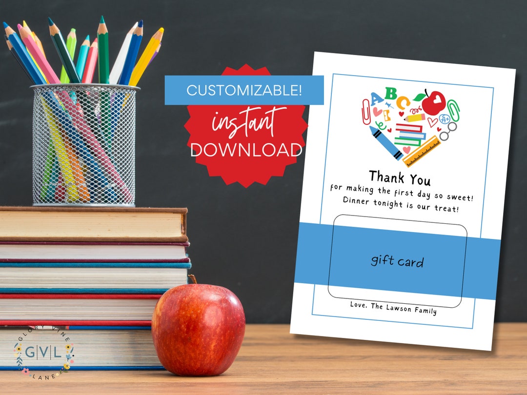 Back to School Teacher Restaurant Printable Gift Card Holder | Dinner ...