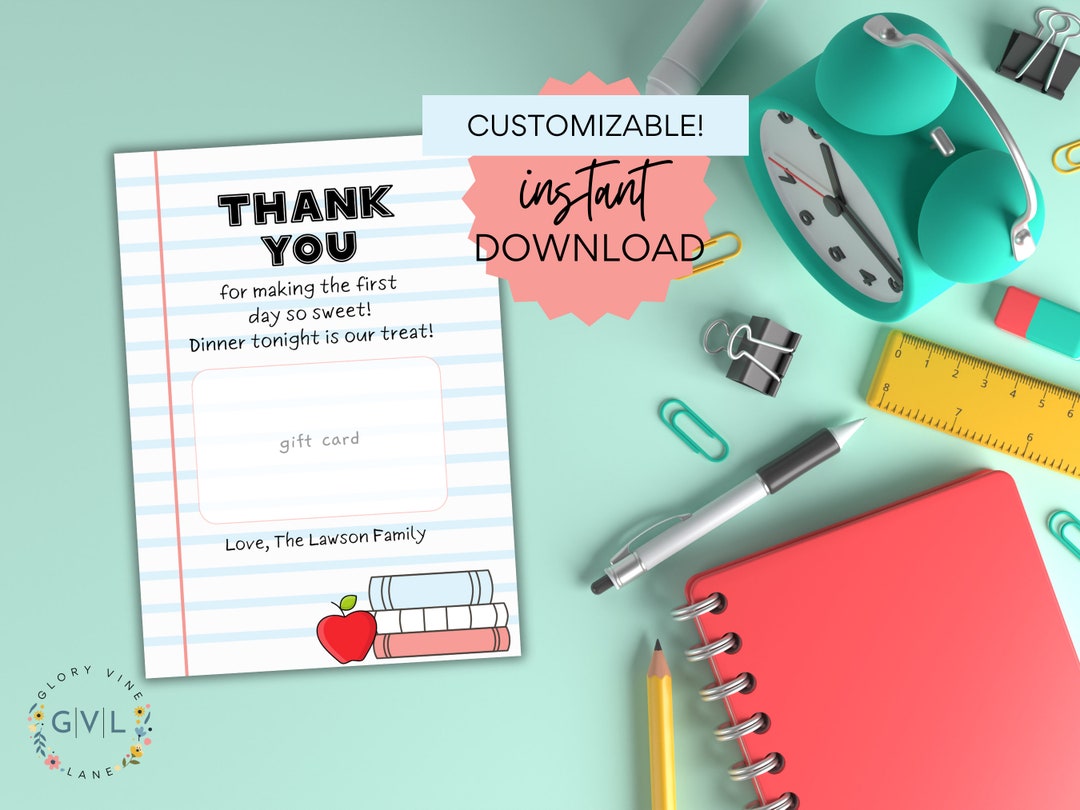 Back to School Teacher Restaurant Printable Gift Card Holder | Dinner ...