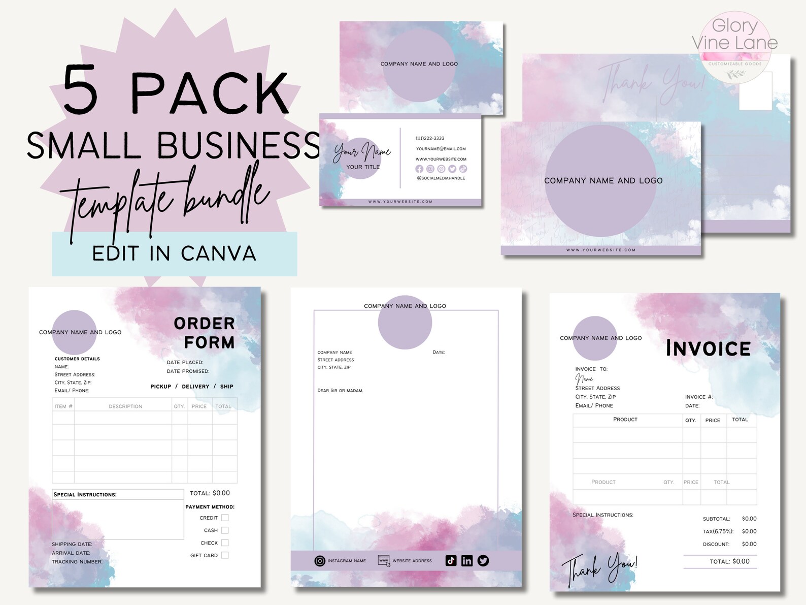 Teal Tie Dye Watercolor Invoice Editable Template, Printable Invoice ...