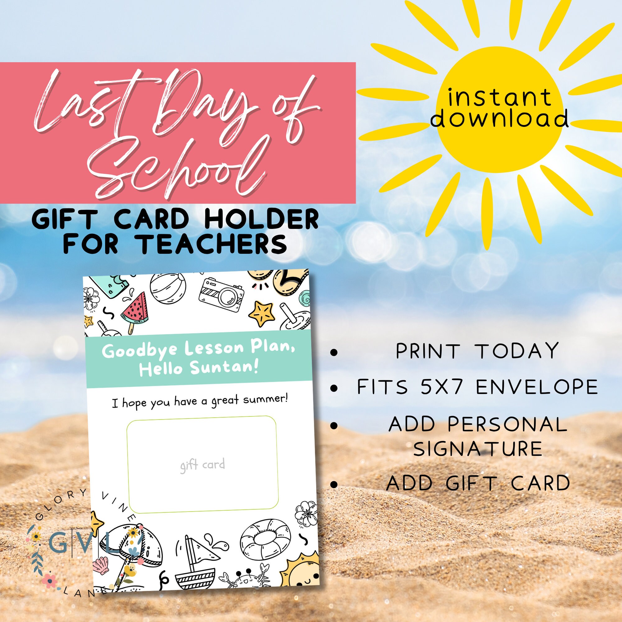 Last Day of School Teacher Printable Gift Card Holder | Goodbye Lesson ...