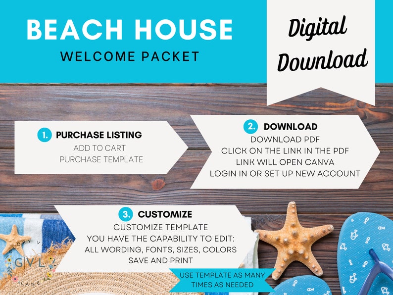 10 Pack, Beach House Rental Welcome Packet Editable Template, Air Bnb ...