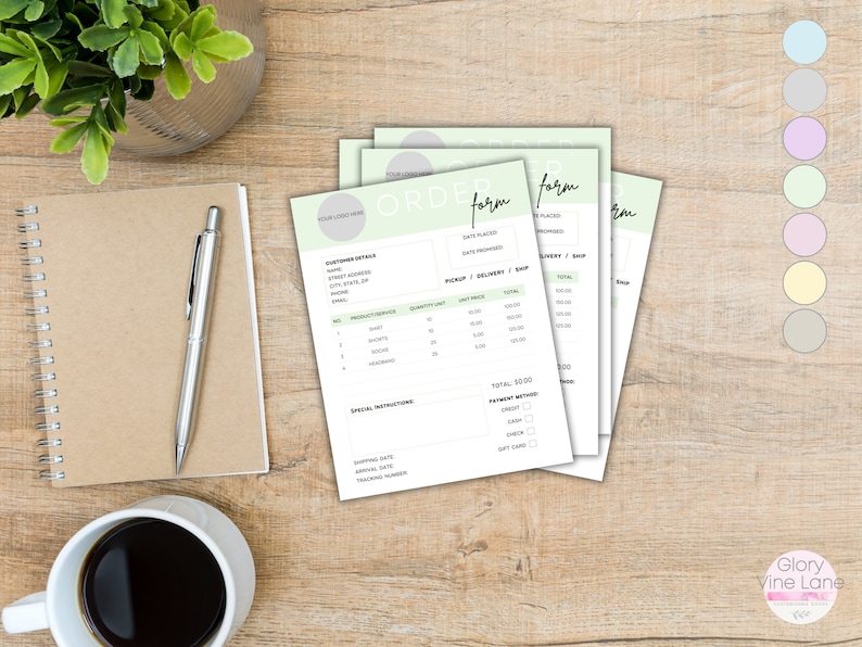 Order Form Editable Template, Printable Order Form, 7 Colors Digital ...
