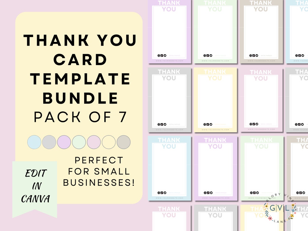 Thank You Postcard Template Bundle, Printable Card, 7 Colors Digital ...