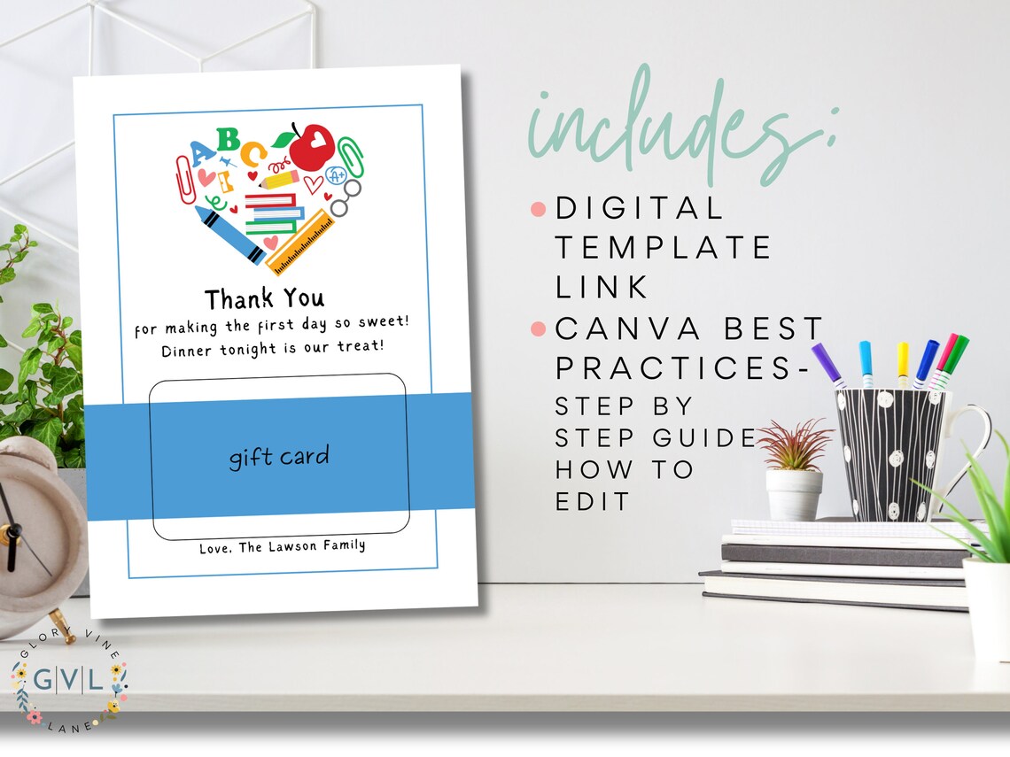 Back to School Teacher Restaurant Printable Gift Card Holder | Dinner ...