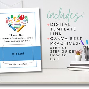 Back to School Teacher Restaurant Printable Gift Card Holder | Dinner ...