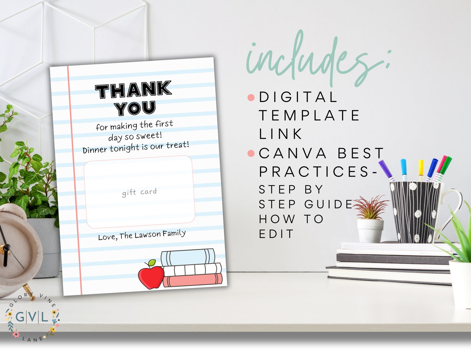 Back to School Teacher Restaurant Printable Gift Card Holder | Dinner ...