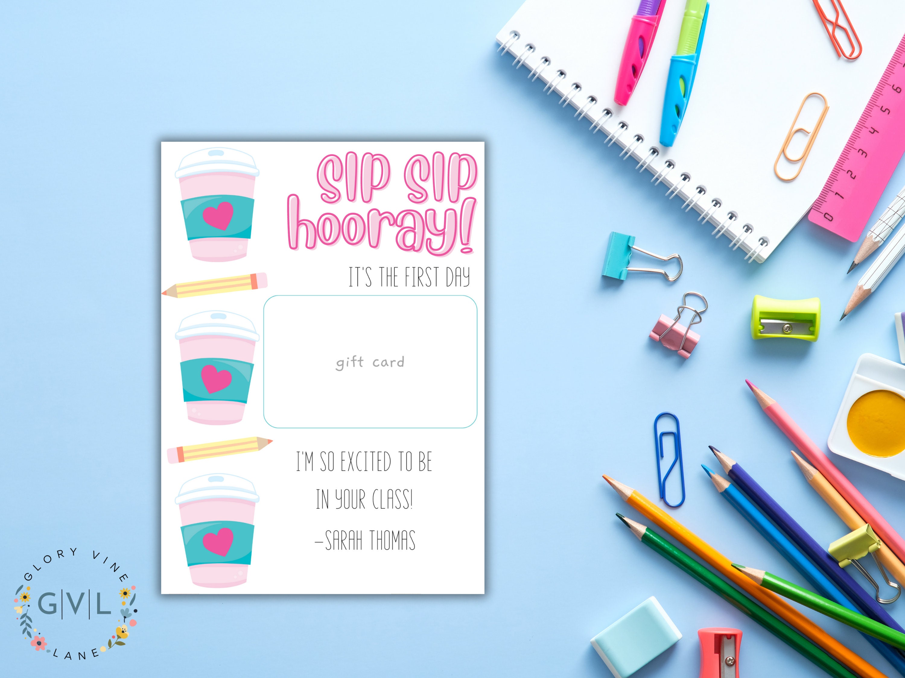 Back to School Teacher Coffee Printable Gift Card Holder | Sip Sip ...