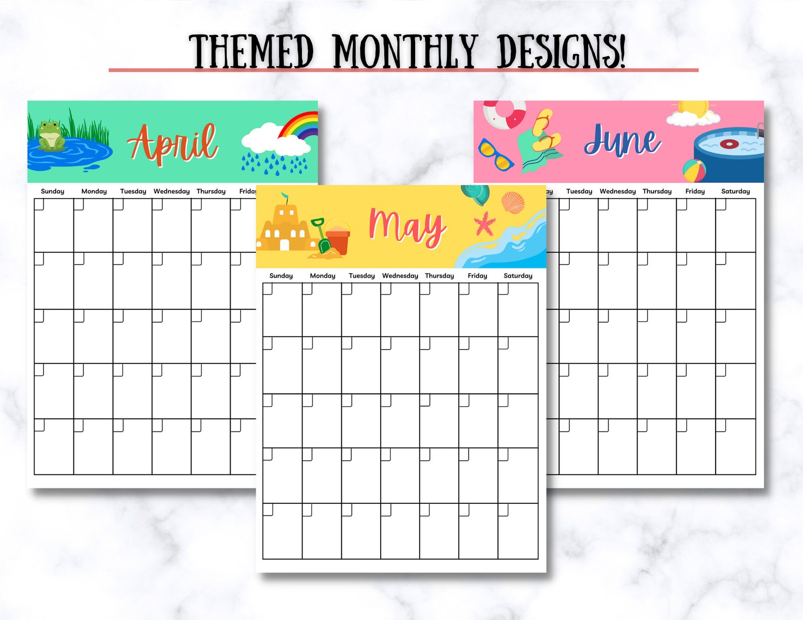 PRINTABLE Themed Yearly Calendar Digital Download Calendar Printable 12 ...