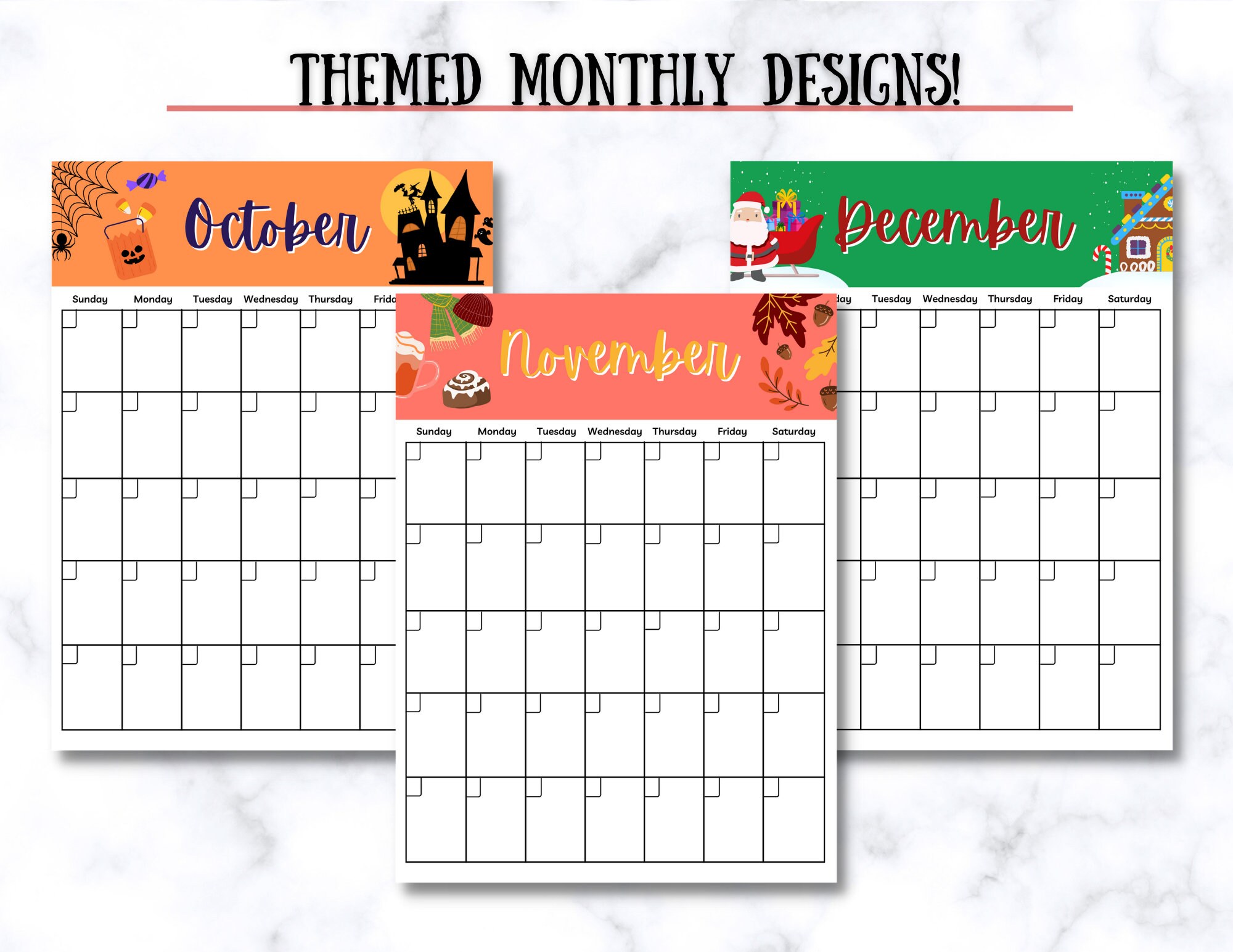 PRINTABLE Themed Yearly Calendar Digital Download - Etsy UK