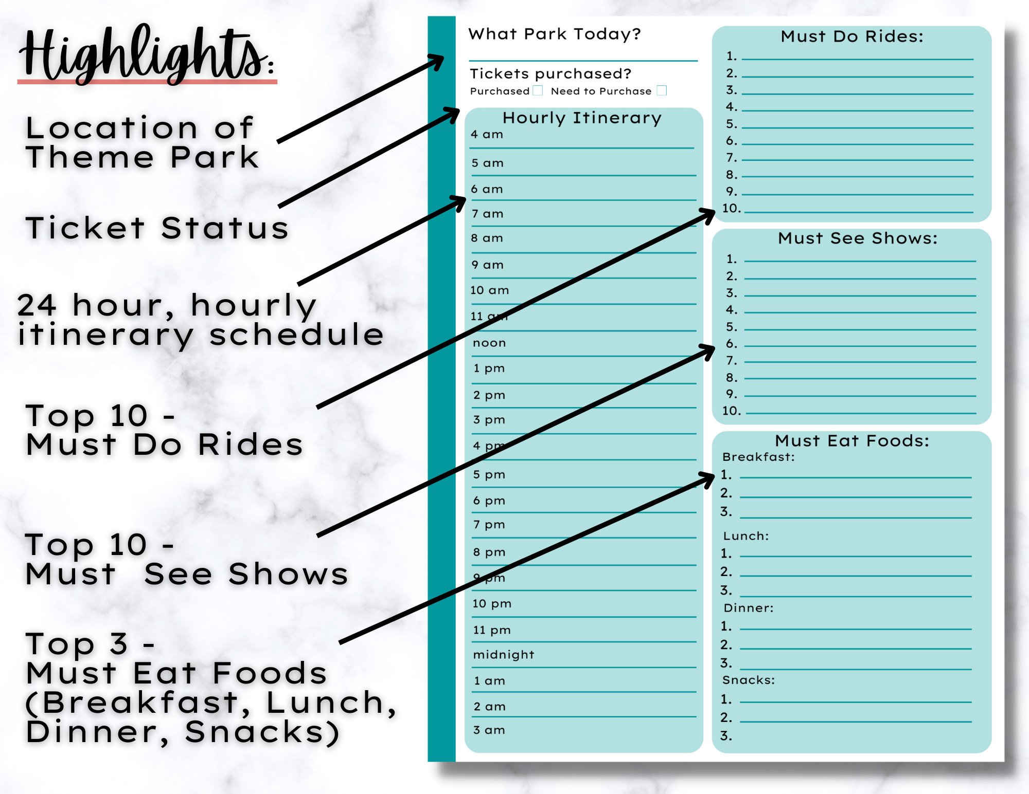 PRINTABLE Theme Park Daily Planner Digital Download Vacation Planner ...