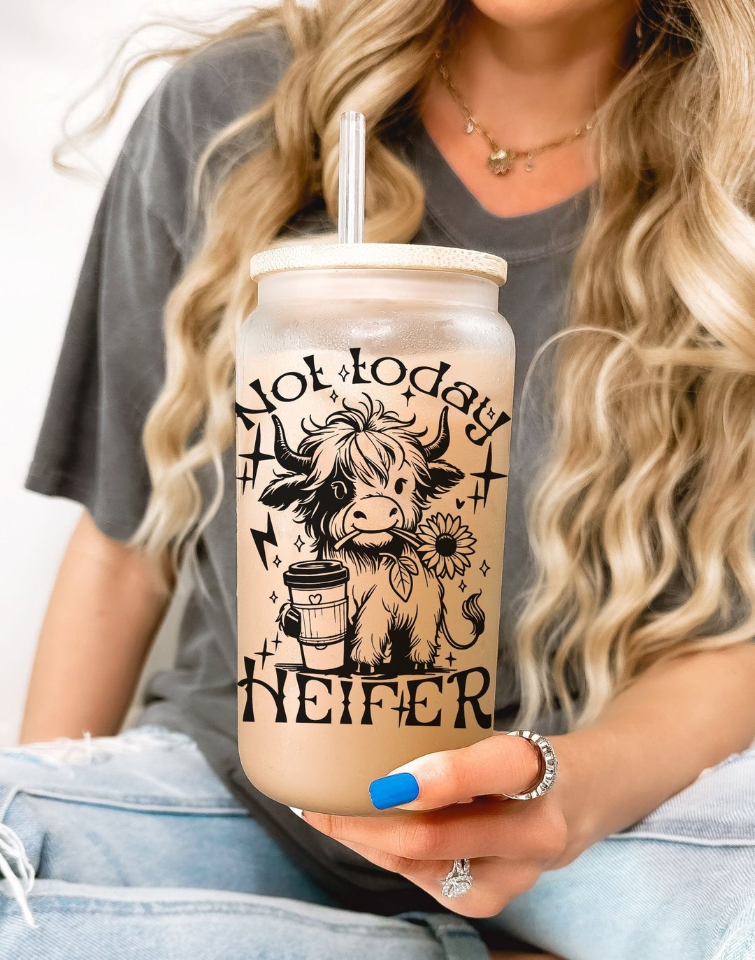 Highland Cow Glass Cup Iced Coffee Cup Cow Coffee Cup, Ice Coffee Cup ...