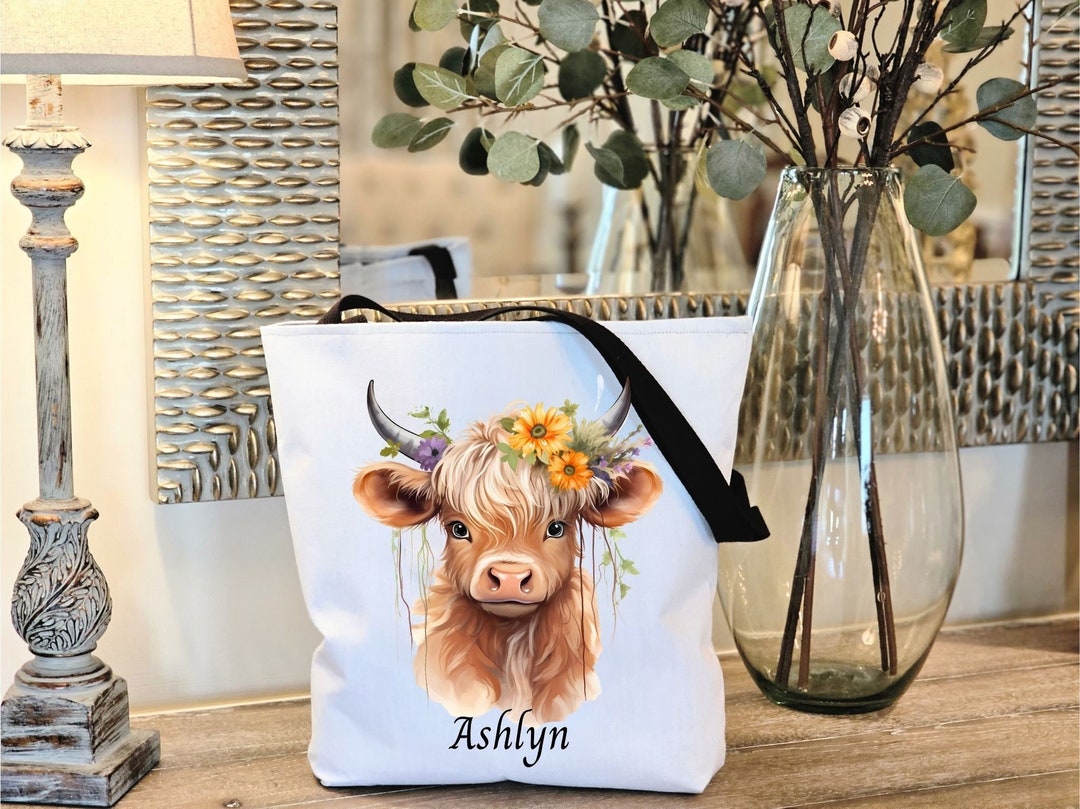 Cow Bag Personalized Highland Cow Tote Bag, Personalized Cow Gift for ...