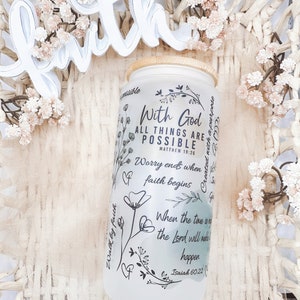 Christian Affirmation Iced Coffee Cup Affirmation Glass Tumbler, Bible ...