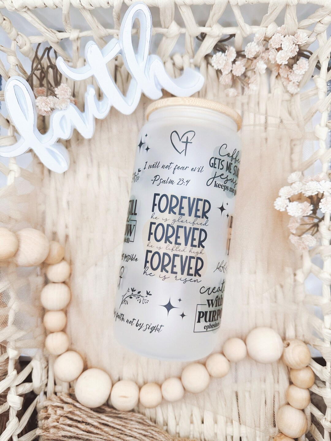 Christian Affirmation Iced Coffee Cup Christian Glass Cup Bible Verse ...