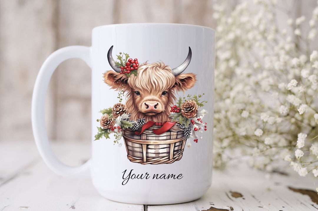 Highland Cow Mug, Highland Cow Christmas Mug, Personalized Cow Mug ...