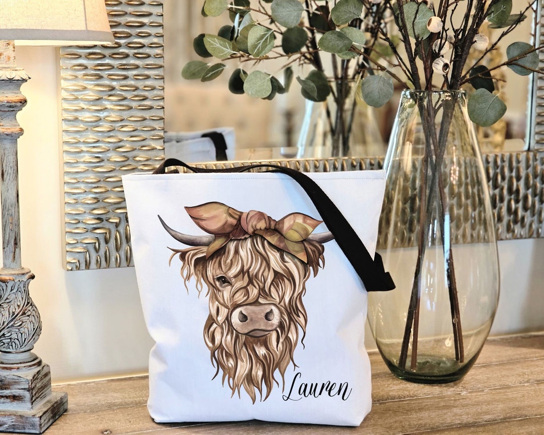 Cow Bag Personalized Highland Cow Tote Bag, Personalized Cow Gift for ...