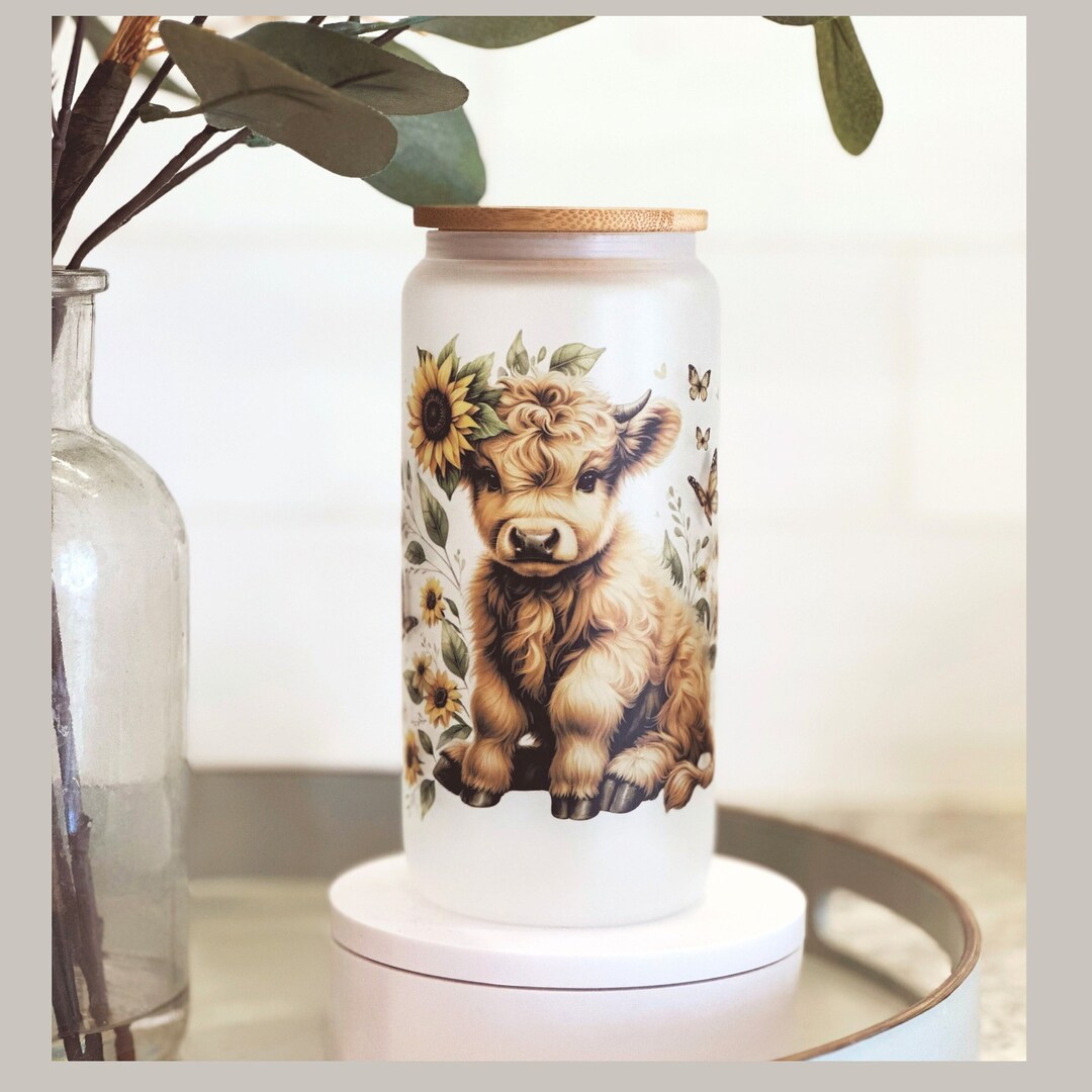 Highland Cow Glass Cup Iced Coffee Cup, Cow Coffee Cup, Personalized ...