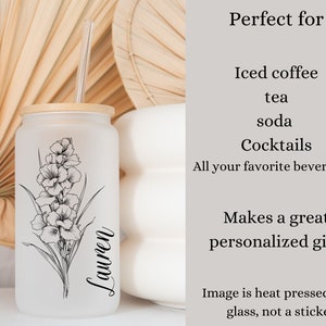 Personalized Birth Flower Coffee Cup With Name Iced Coffee Cup Birth ...