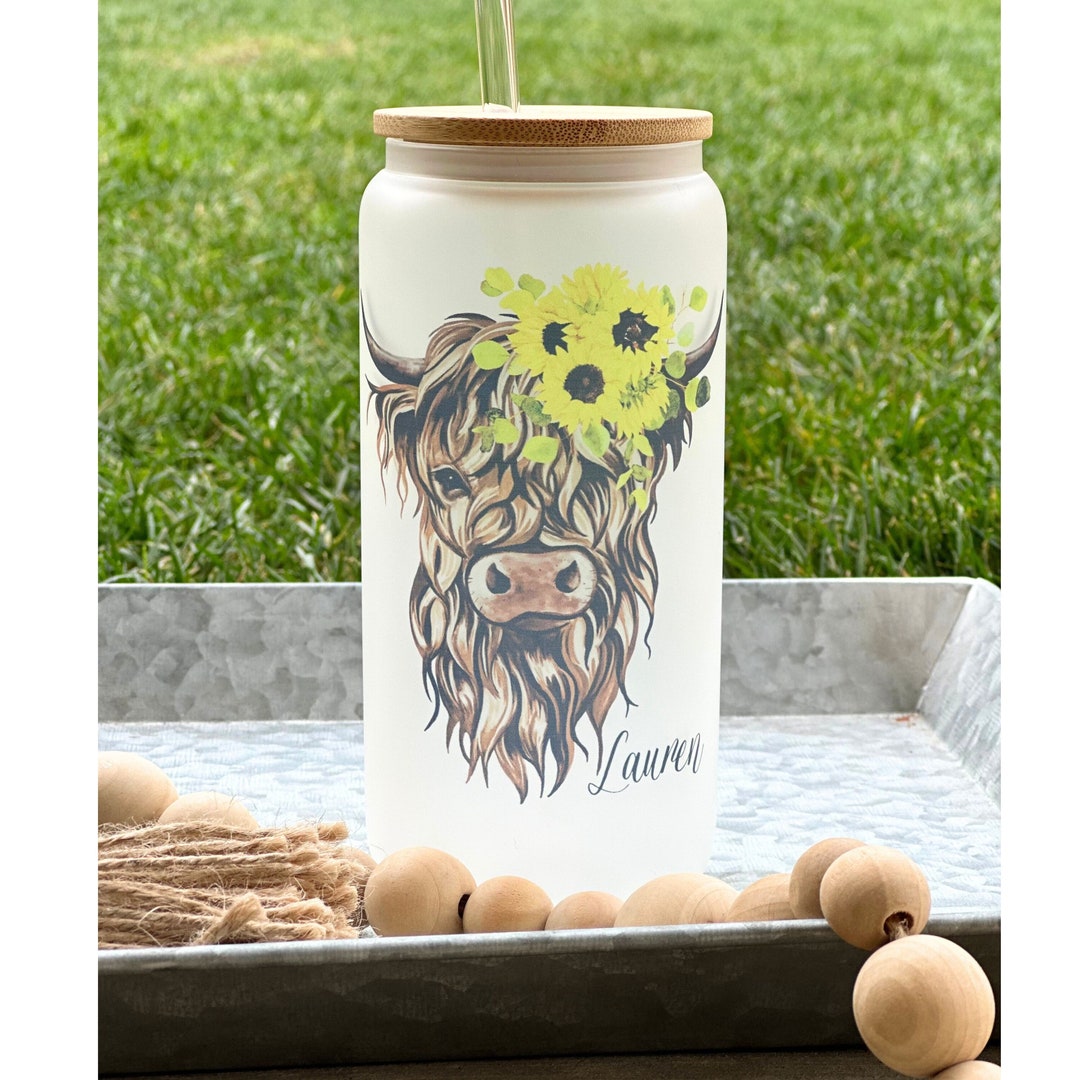 Highland Cow Glass Cup Personalized Ice Coffee Cup, Cow Coffee Cup, Cow ...
