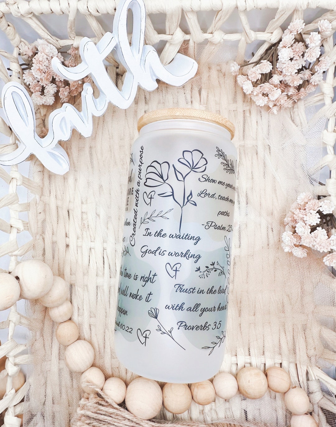 Christian Affirmation Iced Coffee Cup Affirmation Glass Tumbler, Bible ...