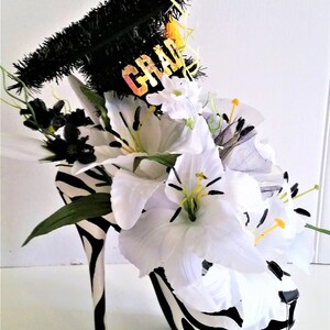 Zebra Stiletto Graduation Centerpiece: White Lilies & Glitter Cap - Etsy