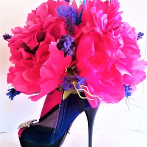 Partial Sparkle Black Ankle Boot, Silk Cream Dahlias and Gerbera ...