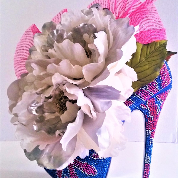 Partial Sparkle Black Ankle Boot, Silk Cream Dahlias and Gerbera ...