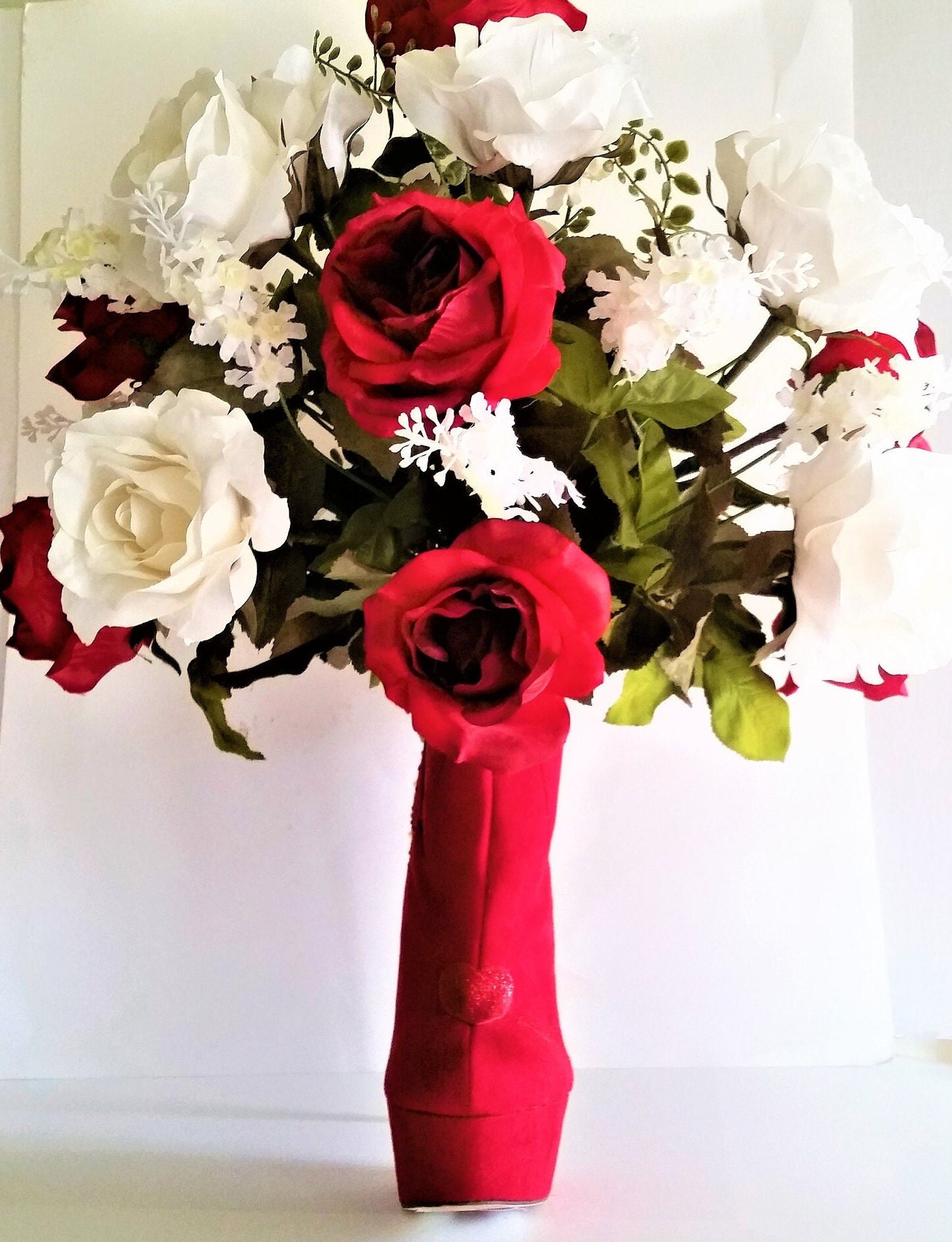 Tall Red Ankle Stiletto Boot Elegant Red Roses and White Roses - Etsy