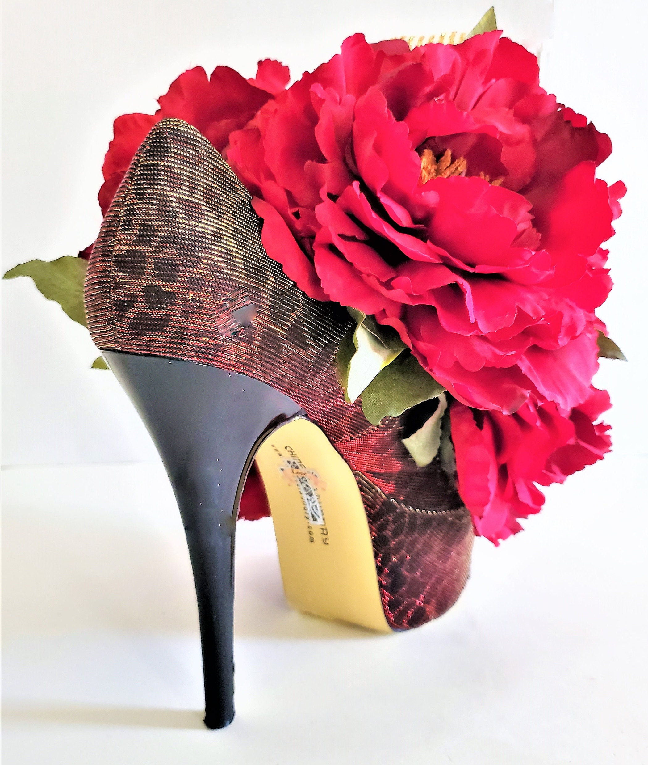 Leopard Print Stiletto Centerpiece: Burgundy Peonies Home Decor - Etsy