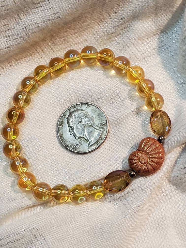 Gold Aura Quartz With Fibonacci Sequence Lampwork Shell Focal Bead ...