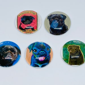 Pug Magnets, Glass Magnet Set, Black Pug Magnets, Pug Magnet Set, Black ...
