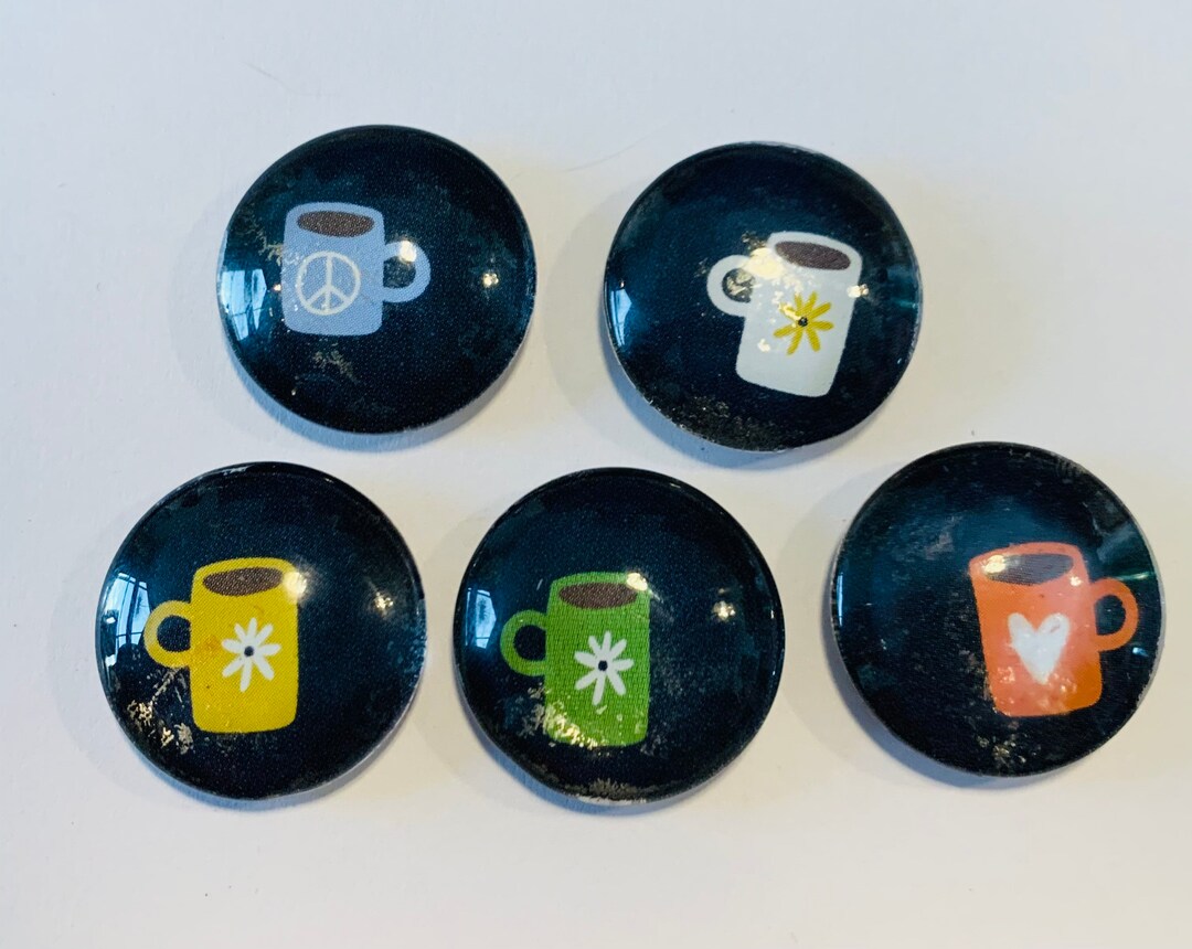 Coffee Mug Magnets, Set of 5 Glass Coffee Mug Magnets, Coffee Home ...