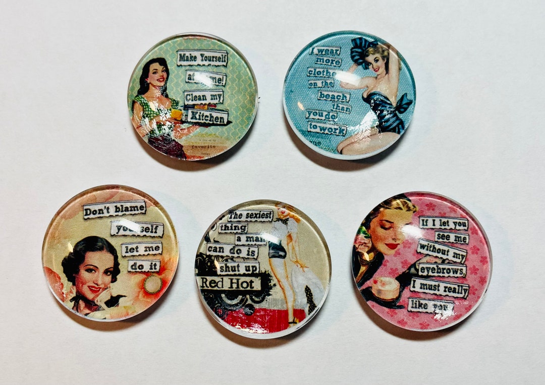 Retro Funny Magnets, Glass Magnets, Retro Women Magnets. Sarcastic ...
