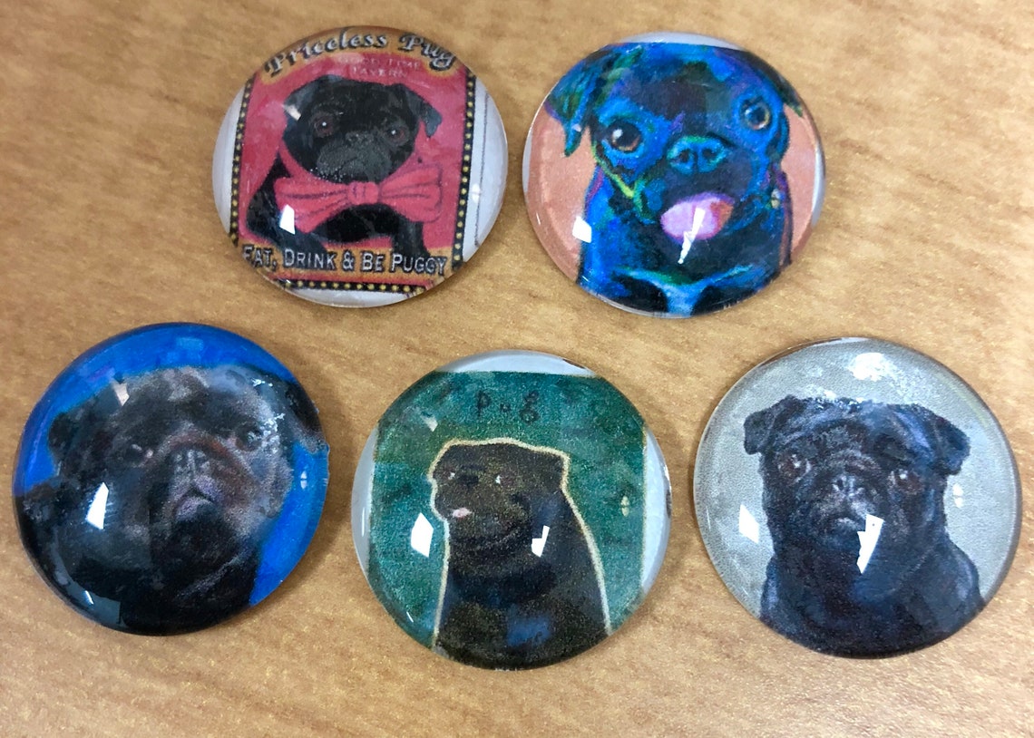 Pug Magnets Glass Magnet Set Black Pug Magnets Pug Magnet - Etsy