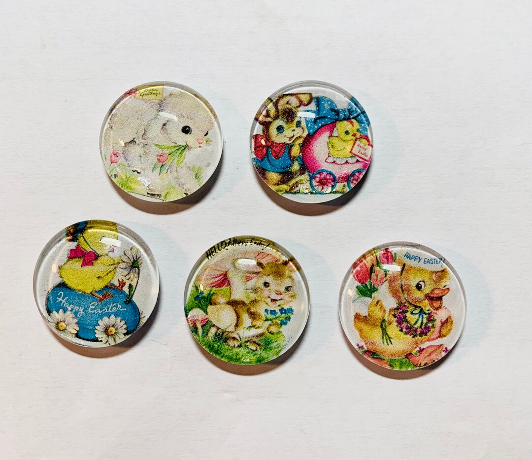 VINTAGE EASTER MAGNETS, Rabbit Magnets, Glass Magnet Sets, Easter ...