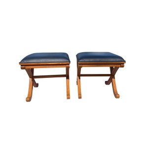 Contemporary Hollywood Regency Style Black Leather Foot Stools a Pair ...