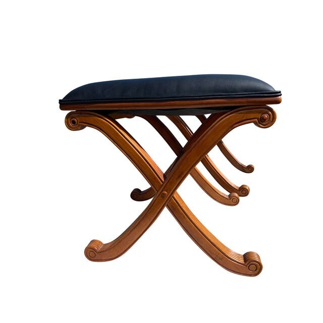 Contemporary Hollywood Regency Style Black Leather Foot Stools a Pair ...