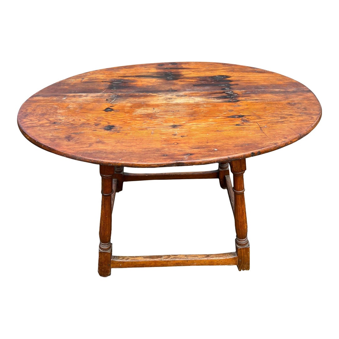 Mid 19th Century Antique Primitive Oval Pine Wood Table With Patina ...