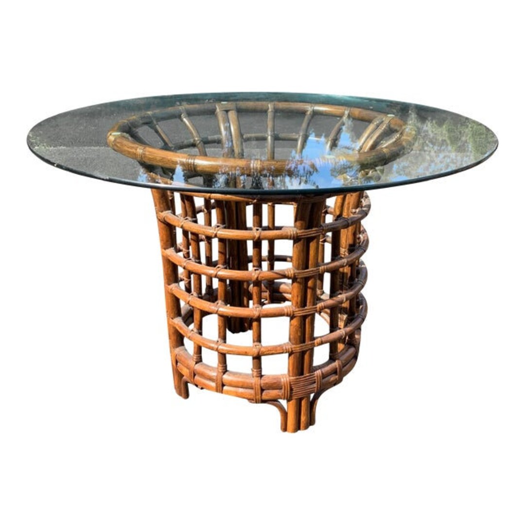 1980s Boho Chic Modern Rattan Wicker Glass Top Dining Table - Etsy