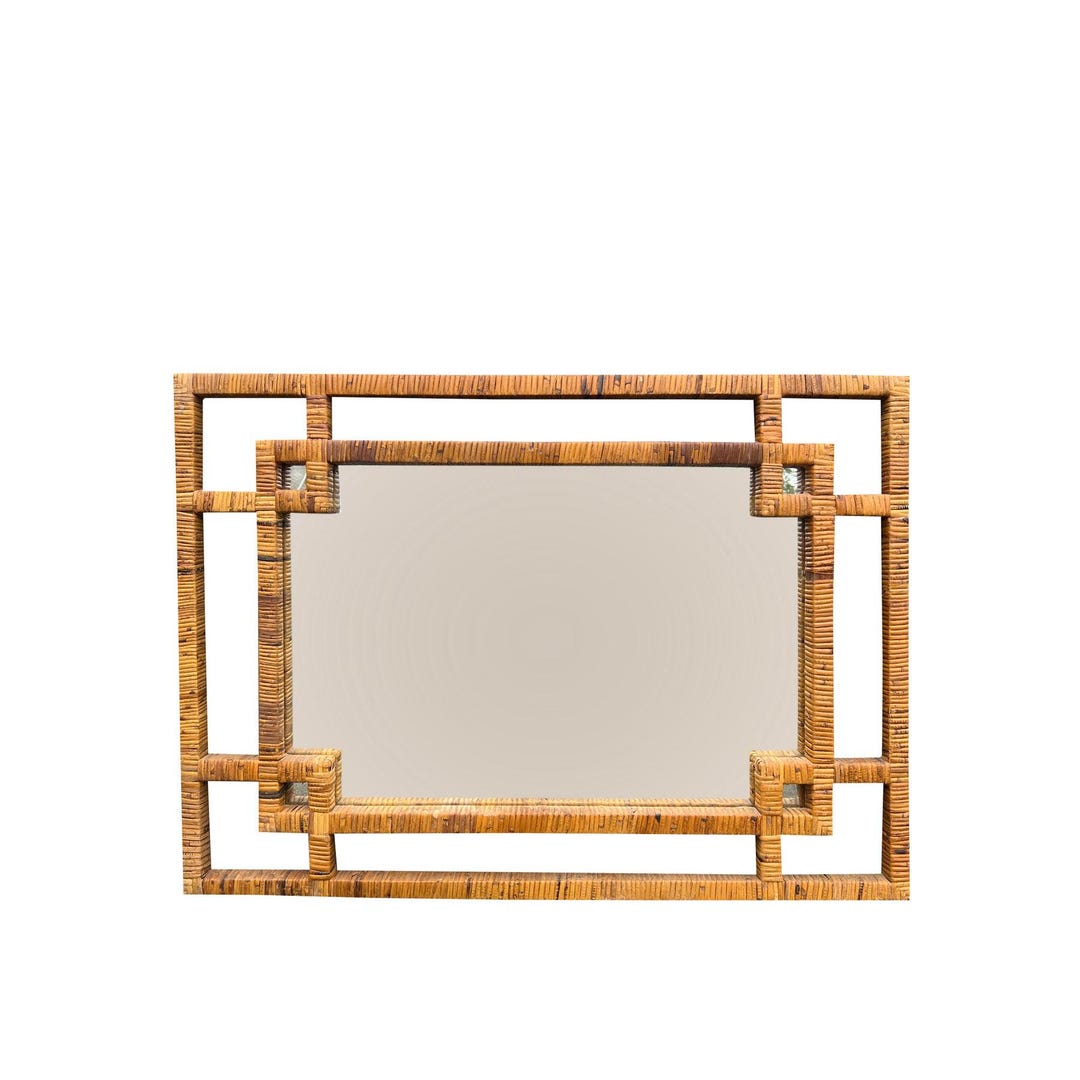 Vintage Large Rattan Wicker Wrapped Wall Mirror in Chippendale ...